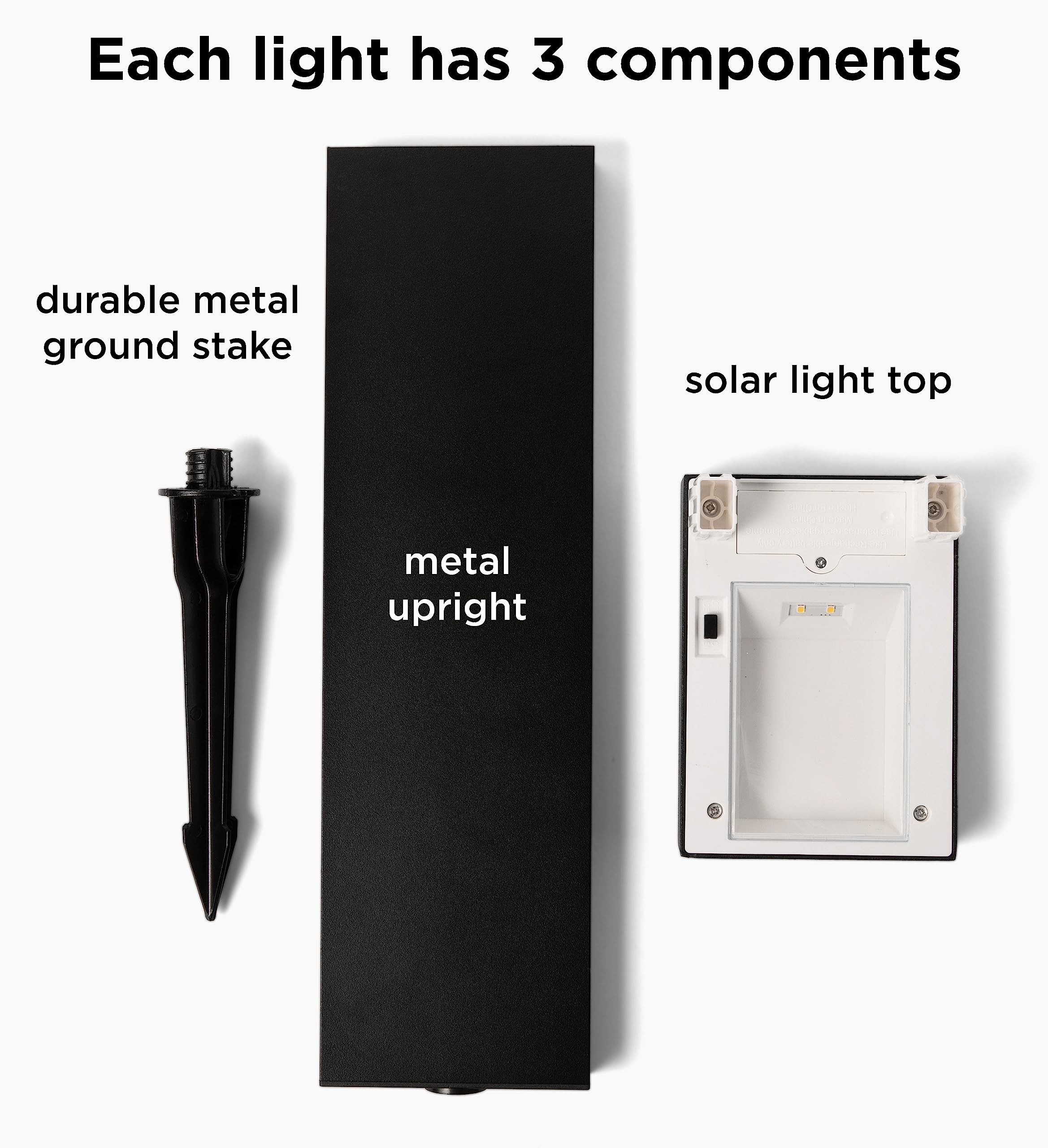 Enchanted Spaces Set of 2 Modern Solar Black Metal Outdoor L-Shaped Path Lights with Bright LED, Solid Metal Aluminum Groundstake