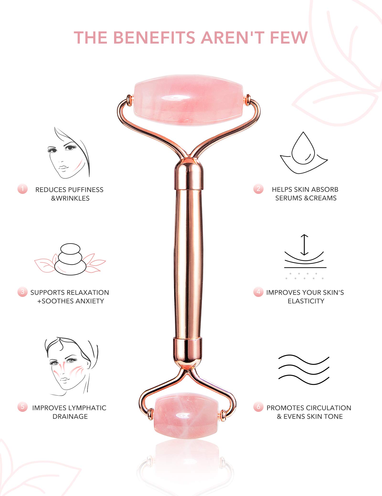 HANABEE Authentic Jade Roller for Face Gua Sha Facial Tools Face Roller Skin Care Facial Roller for Puffiness -Rose Quartz