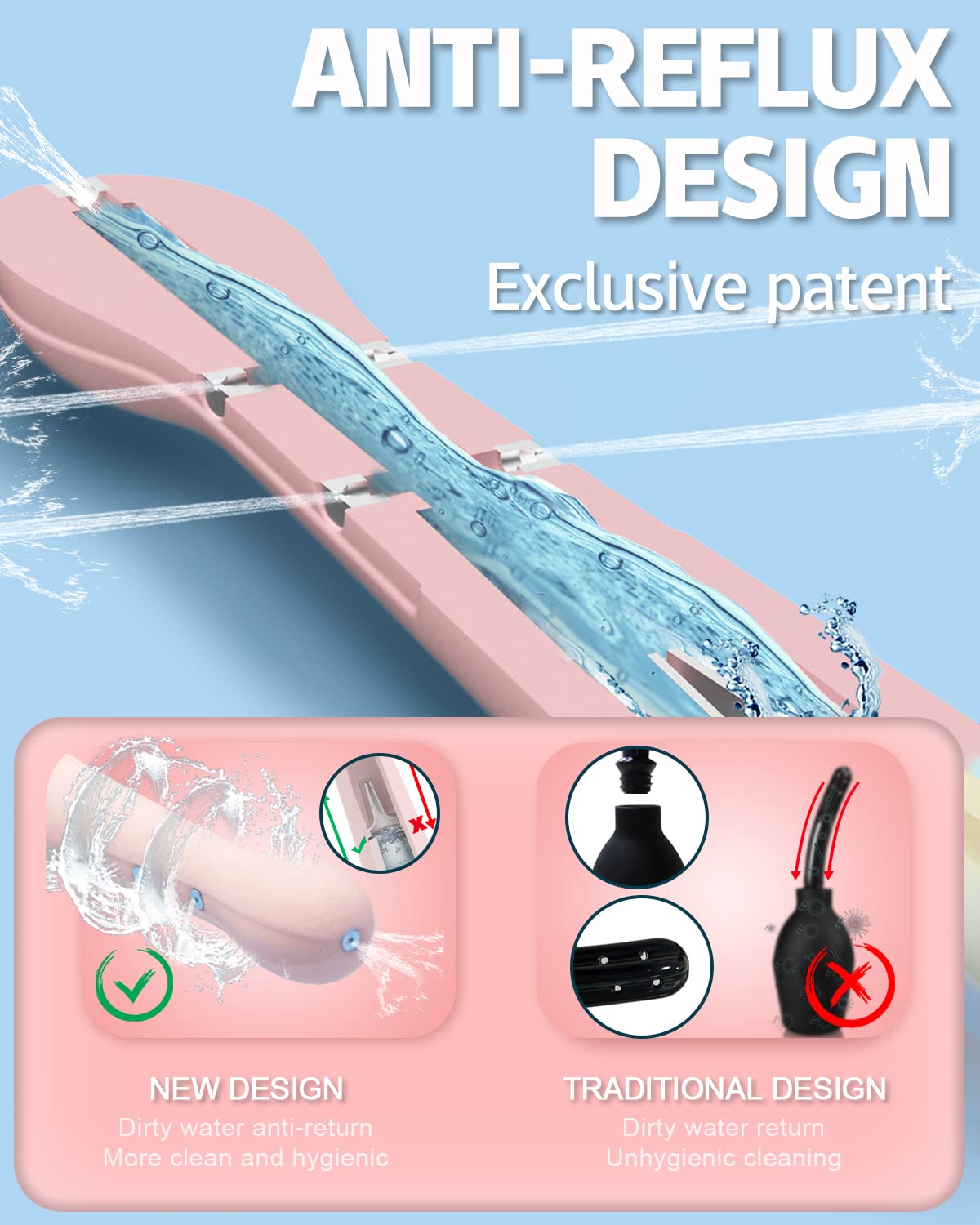 Enema Douche Anti Back-Flow, Amal Douche Bottle for Colon Cleansing Detox and Constipation, Anal Enema Bulb with 5 Spouts, Reusable Enima Vaginal Cleaner kit for Men Women (1Pink)