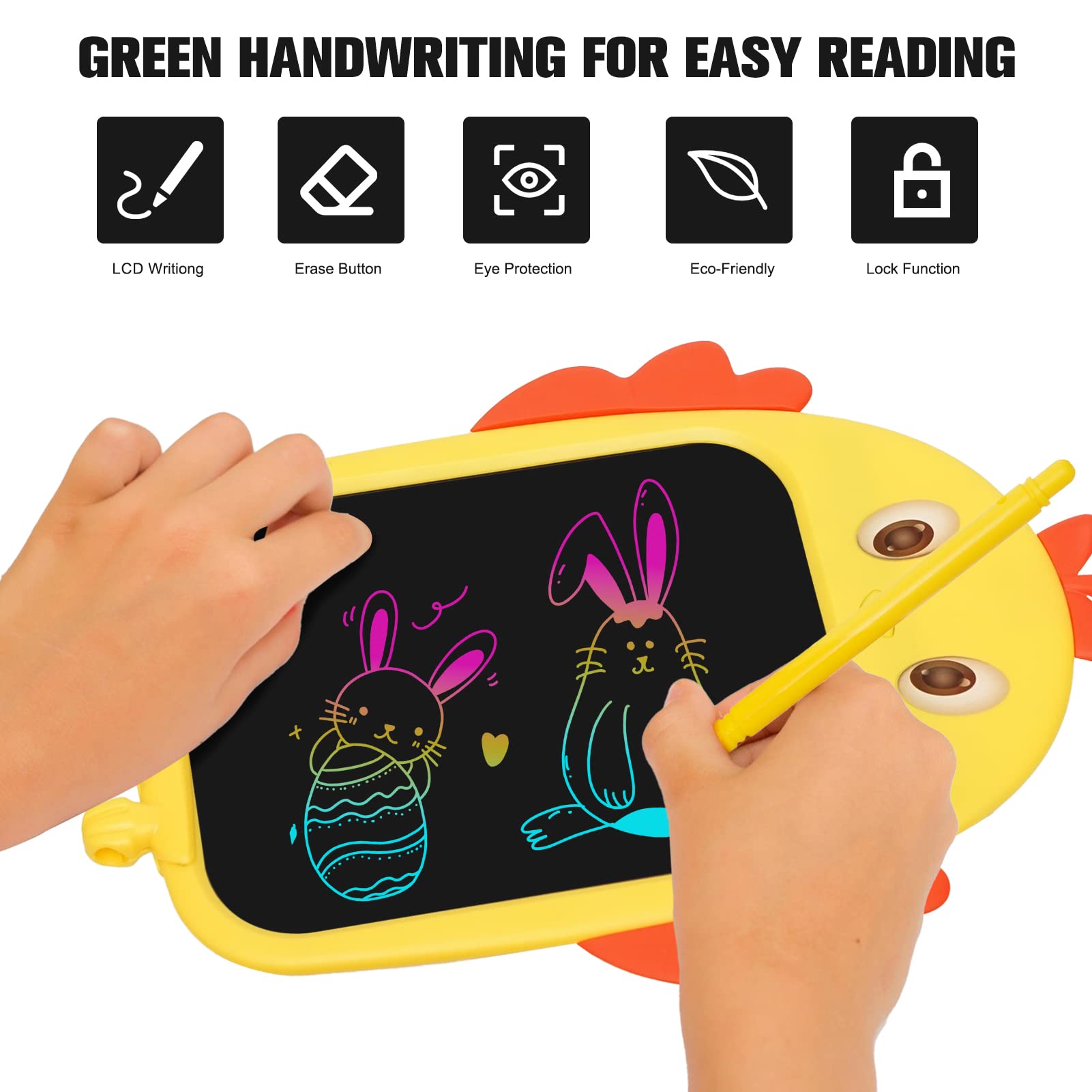LCD Writing Tablet Toddler Toys, 8.5 Inch Doodle Board, Electronic Drawing Tablet Drawing Pads, Yellow Chick Drawing Board Easter Gift for Kids Boys Girls, Easter Basket Stuffers