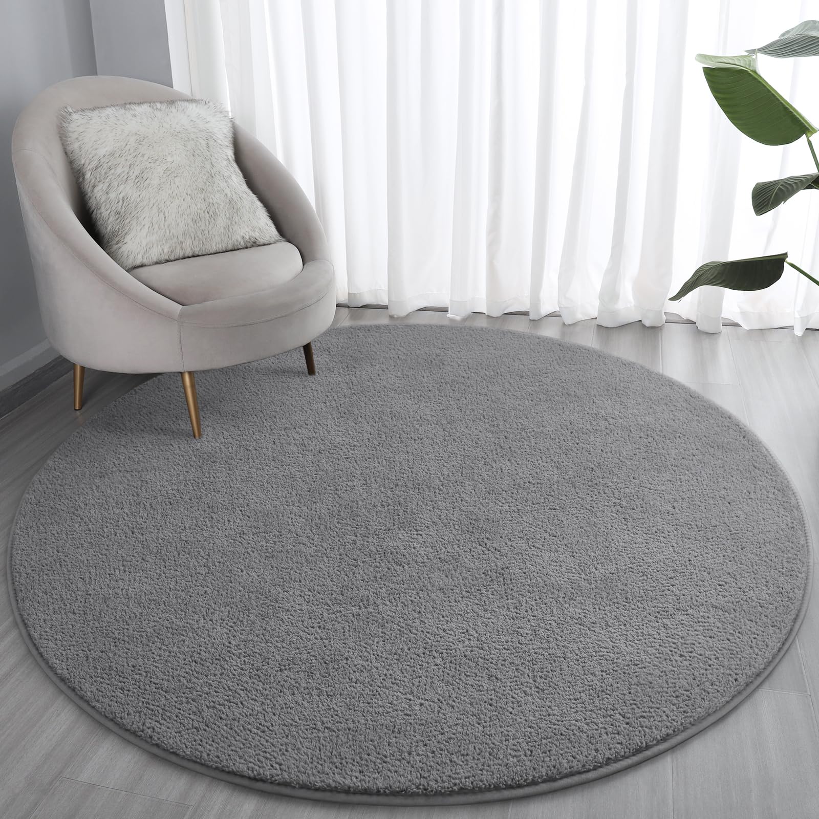 Lascpt Round Rug for Bedroom 4x4, Grey Circle Rug for Living Room Super Soft Thicken Memory Foam Circular Rug, Non-Slip Indoor Area Rug for Modern Home Decor, Round Carpet for Nursery Kid's Room