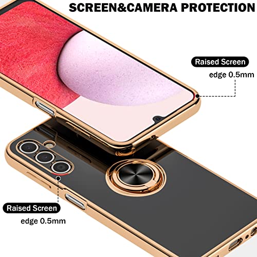 Jasmeas Case Compatible with Samsung Galaxy A14 5G with 2 Screen Protector, with Ring Holder Plating Rose Gold Edge 360° Kickstand Cover Slim Soft Flexible TPU Protective Phone Cases for Women-Black