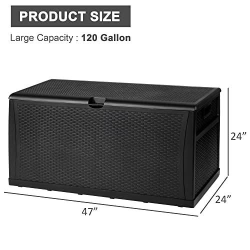 LUCKYERMORE 120 Gallon Large Deck Box, Waterproof Large Capacity for Patio, Garden, Large Outdoor Resin Rattan Storage Box Rainproof, Lockable