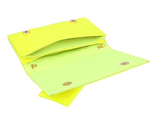 Handbag Republic Evening Clutch Messenger Style With Cute Bow Tie Purse Vegan PU Leather Crossbody Shoulder Bag (L-Neon Yellow)