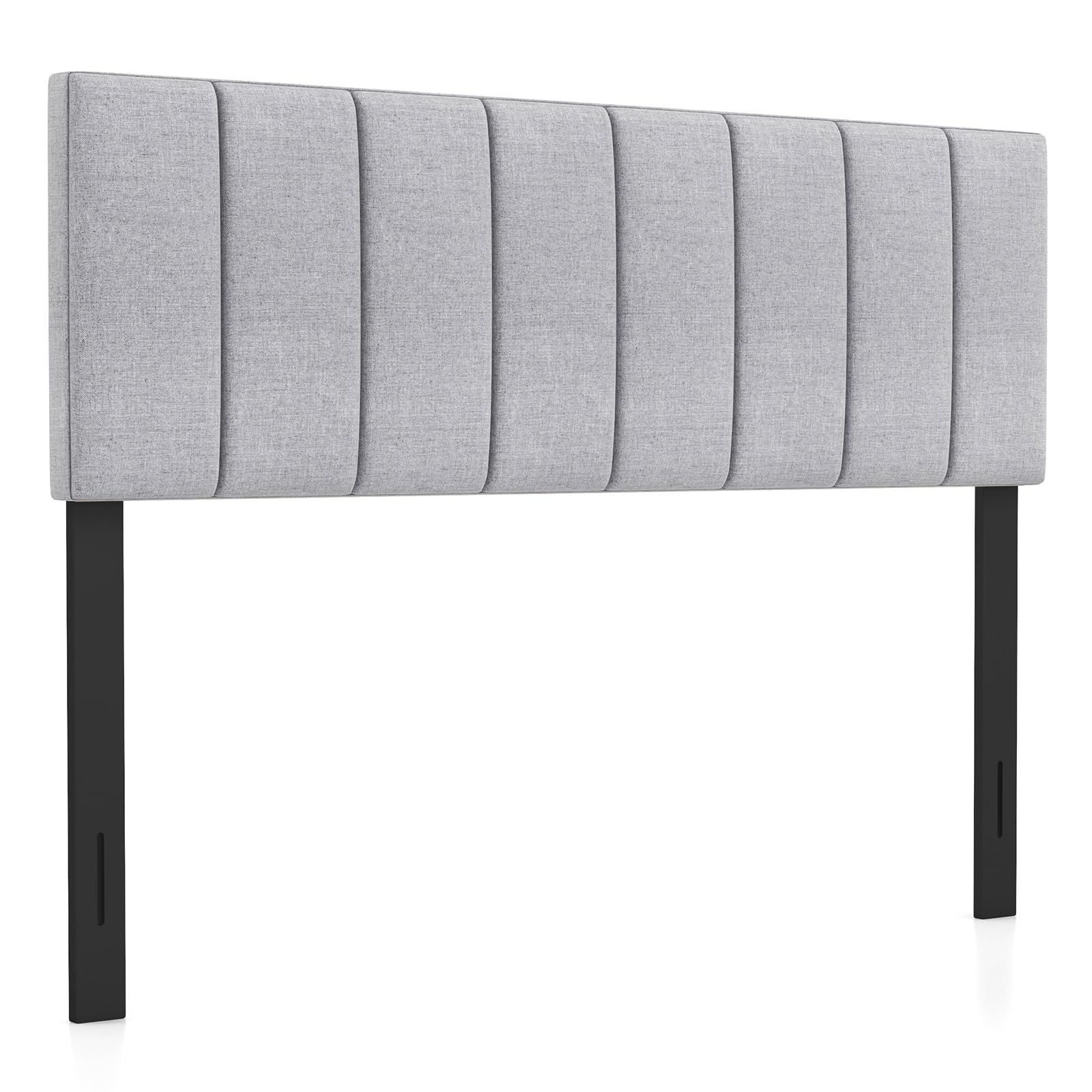KOMFOTT Linen Upholstered Headboard for Full & Queen Size Bed, Vertical Channel Tufted Rectangular Headboard with Solid Wood Legs & Adjustable Width, Padded Bed Backboard, Easy Assembly, Beige