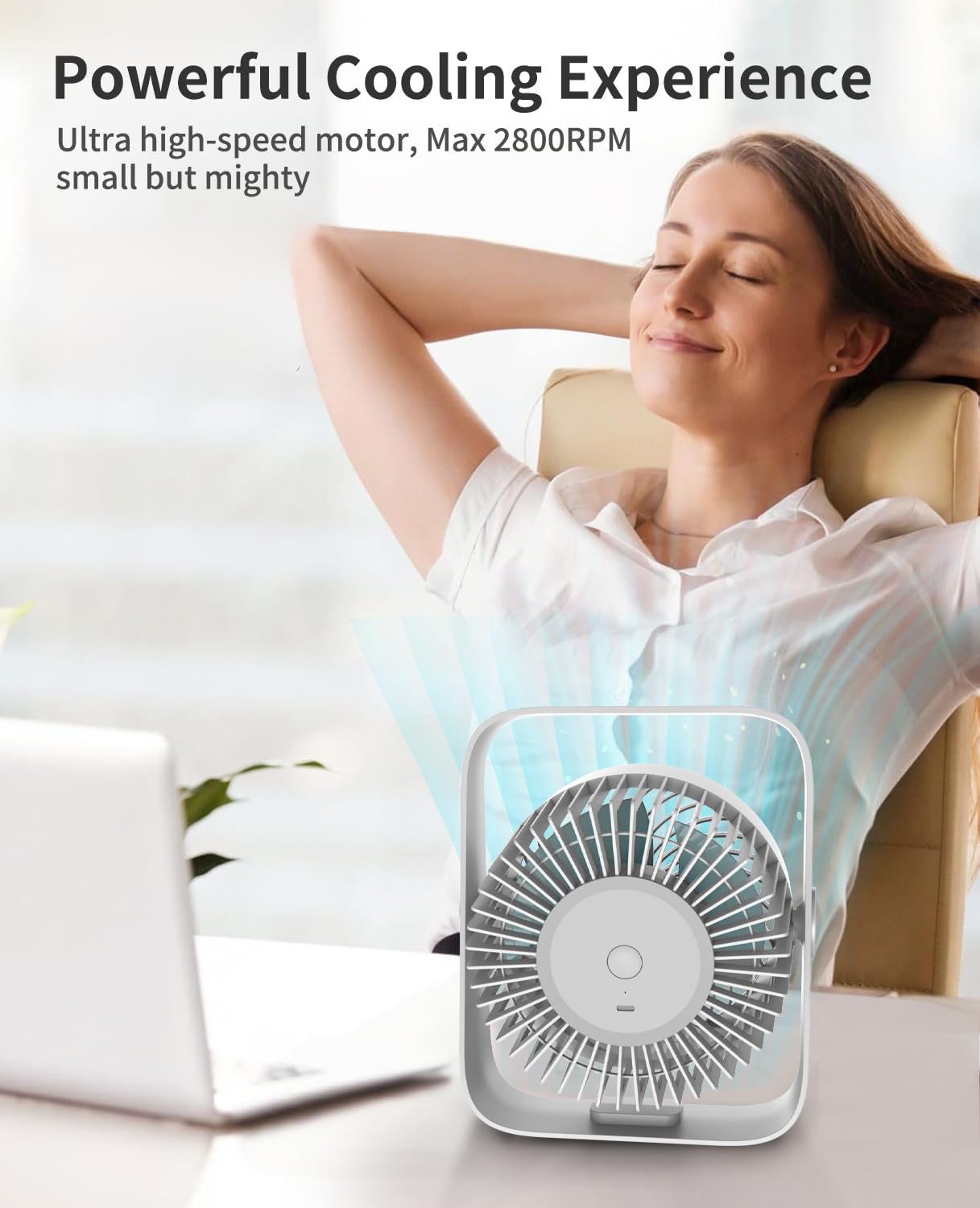 KONSIDEN Small Fan, 8 Inch USB Desk Fan, Quiet Office Fan, 4 Speed Winds, 360° Head Tilt, Detached Cover, Small Table Fan, Easy to Clean, Ideal for Bedroom, Office, Kitchen, Camping