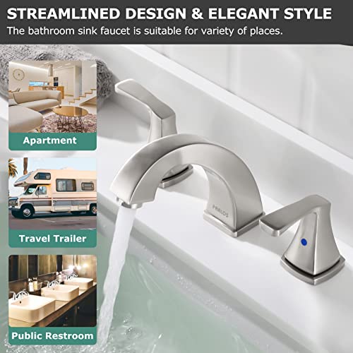 PARLOS Widespread Double Handles Bathroom Faucet with Pop Up Drain and cUPC Faucet Supply Lines, Brushed Nickel, Doris 14172
