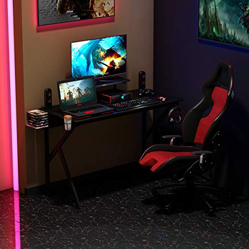 Tangkula Gaming Desk Computer Desk, Gaming Workstation with Cup and Headphone Holder, K-Shaped Gamer Table, PC Laptop TableĀ for Pro Gamer