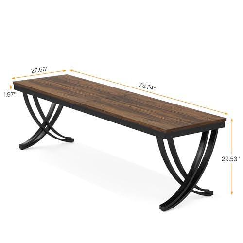 LITTLE TREE 2 Person Computer Desk, 78.7-Inch Extra Long Executive Desk, Large Office Desk for Two People, Wooden Double Writing Desk Study Table for Home Office, Black and Rustic Brown