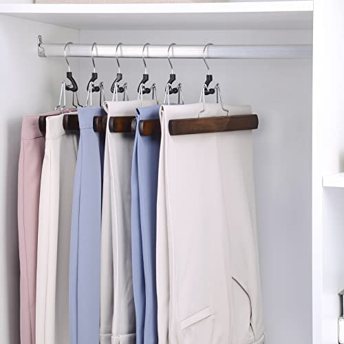 Nature Smile Wooden Pants Skirt Hangers, Smooth Finish Solid Wood Non Slip Jeans Slack Clamp Hangers Hair Extension Hangers (10 Pack Retro)