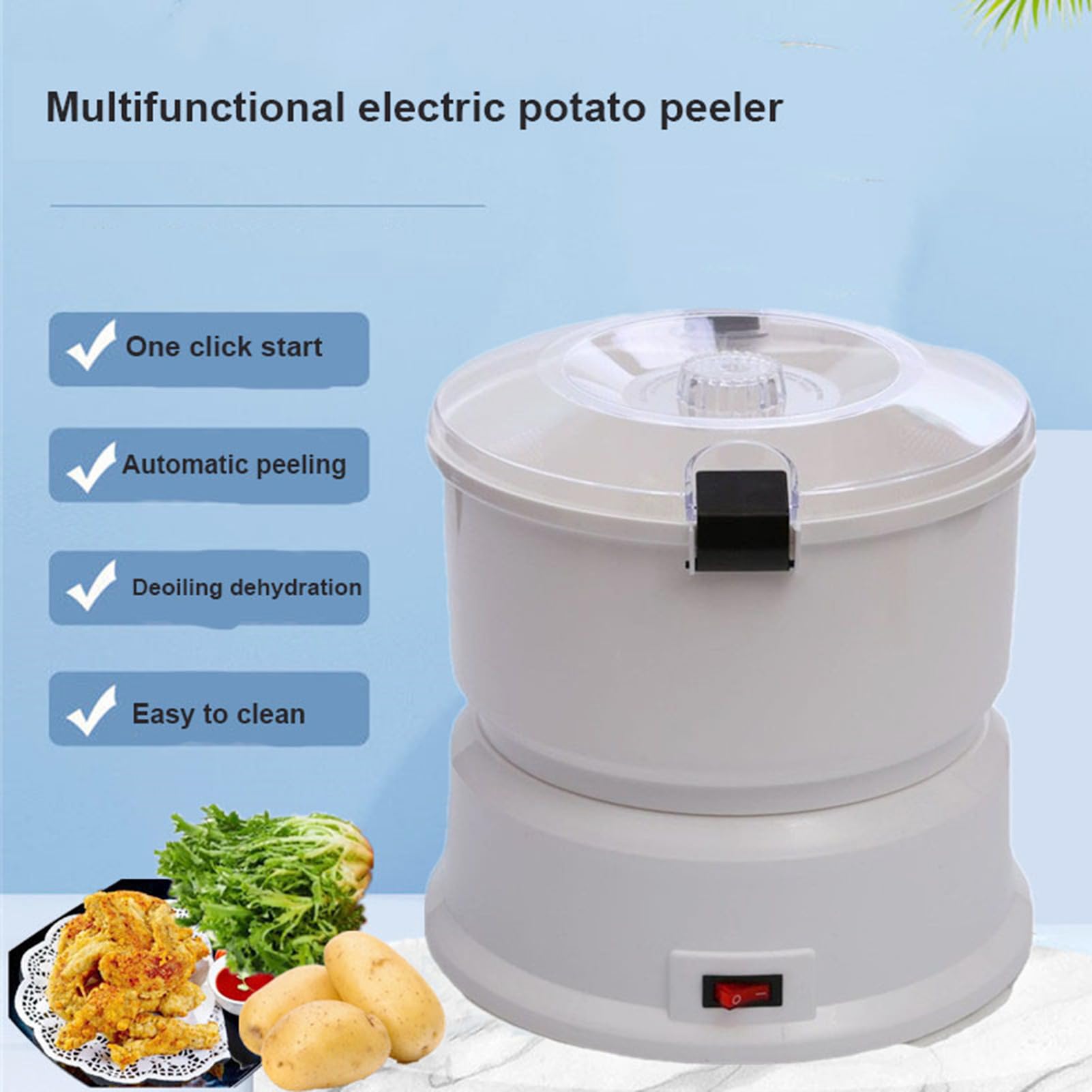 Electric Potato Peeler Automatic Rotating Peeling Potato Shaker with Rotary Safety Lock - Kitchen Peeling Tool (1KG Capacity < 180s)