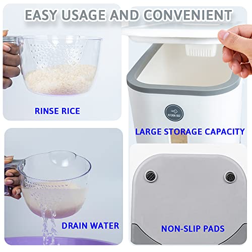 KITCHEN FAST–22LBS Rice Dispenser–Food Dispenser-Attachable Cutlery Holder and Salt/Spice Container–Large Grain Storage with Lid–Extra Storage Box-Moisture Proof-Optimizes Kitchen Space–Rice Storage