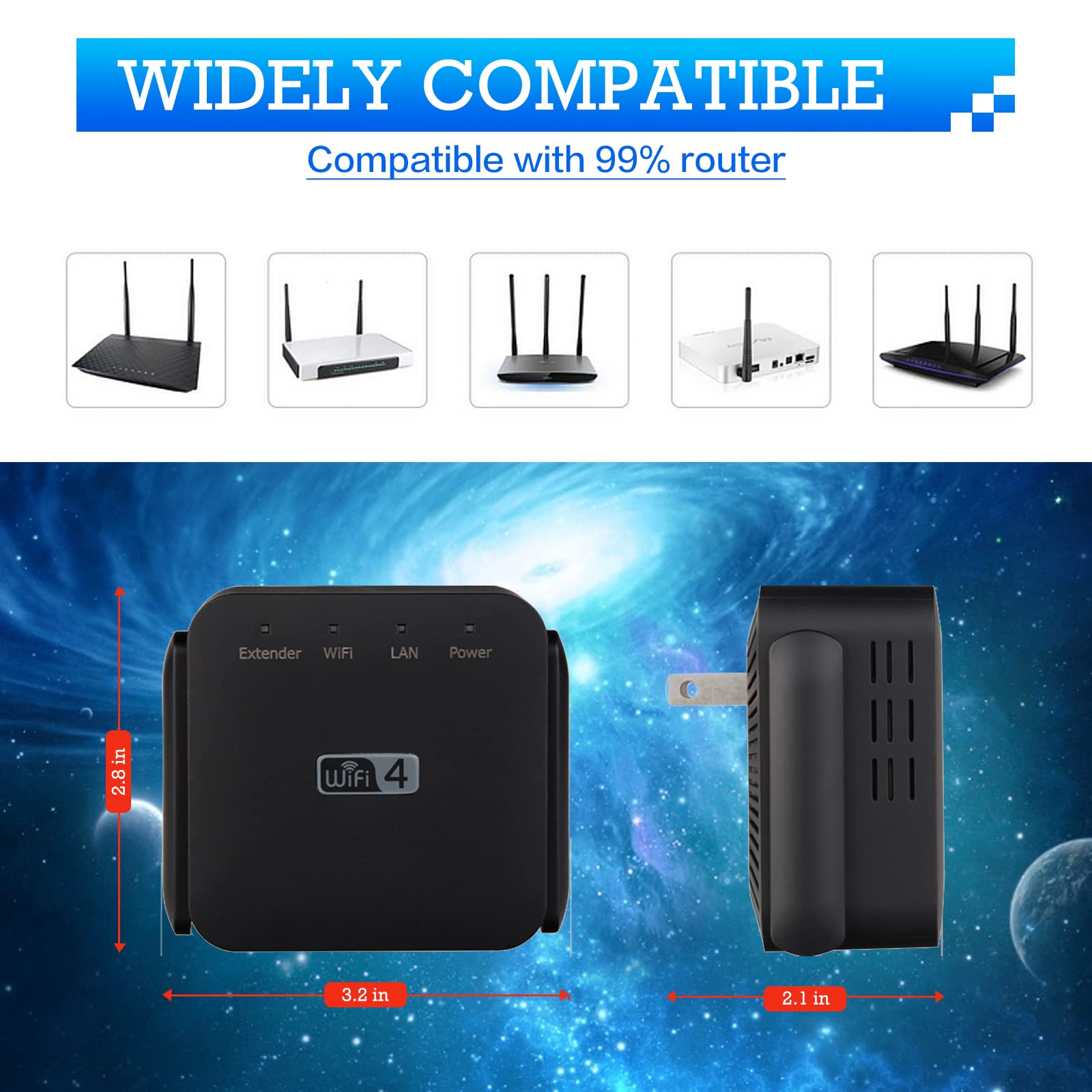 GUSSLM WiFi Extender, Long Range Coverage 5000 Sq.ft, Internet Repeater for Home & Outdoor,Wireless Signal Amplifier with Ethernet Port,5 Working Modes,Easy Setup,2.4GHz 300Mbps Band,Black