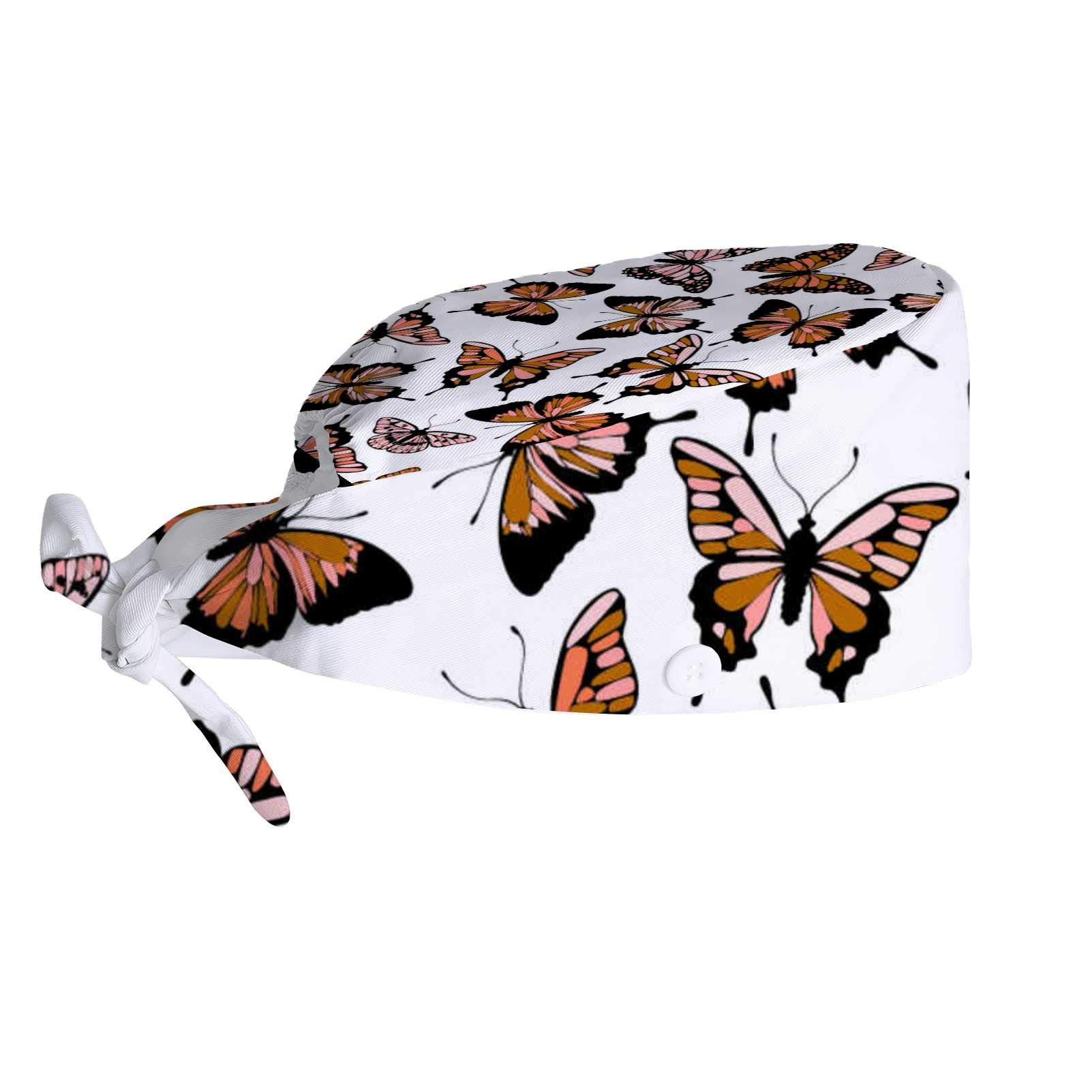 Generic Adjustable Working Cap with Button Sweatband, Abstract Butterflies, Head Skull Hats Cap, Work Hat for Women Men One Size