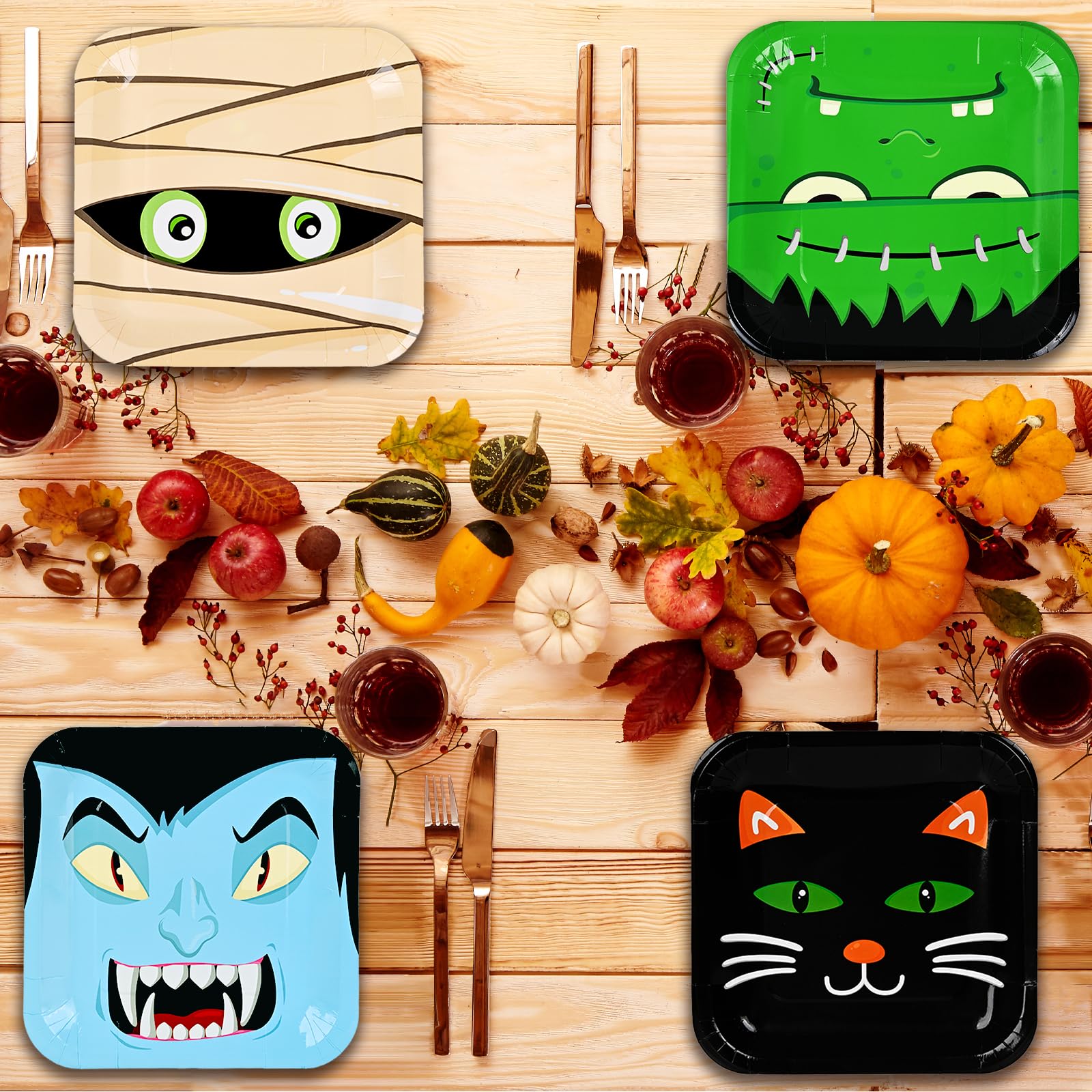 Lamparty Halloween Party Supplies Disposable Big Paper Plates and Paper Napkins for Halloween Party Decorations Serve 48 