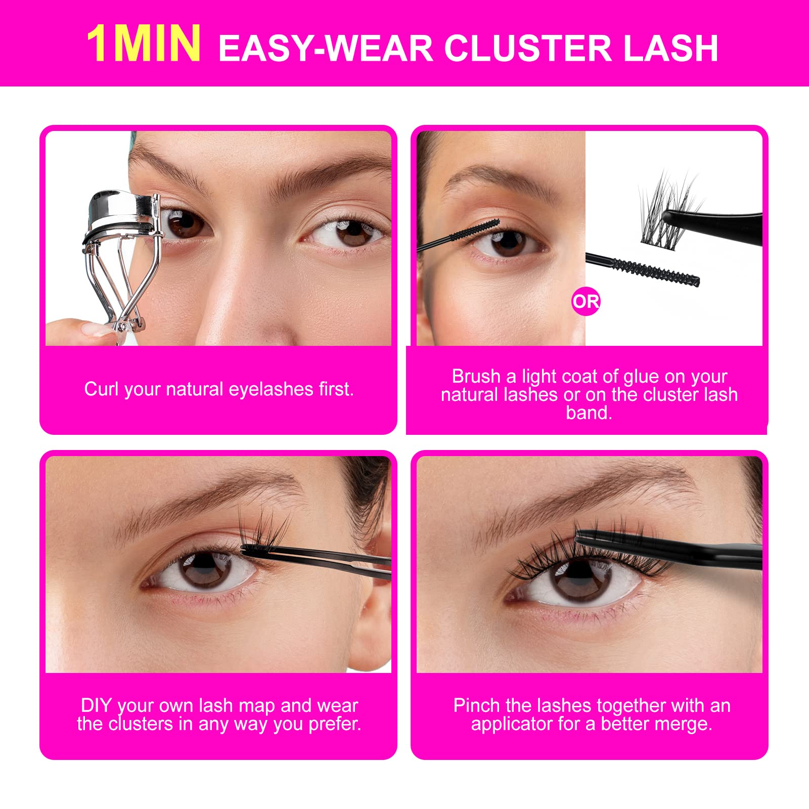 Lash Clusters 144pcs CAELYMINE DIY Lash Extension for Beginners, D Curl Cluster Lashes Soft Lash Extension Clusters 3D Cosplay Eyelash Cluster Extensions Reusable(CDD03)