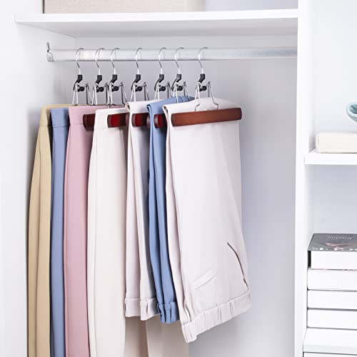 Nature Smile Wooden Pants Skirt Hangers, Smooth Finish Solid Wood Non Slip Jeans Slack Clamp Hangers Hair Extension Hangers (10 Pack Cherry)
