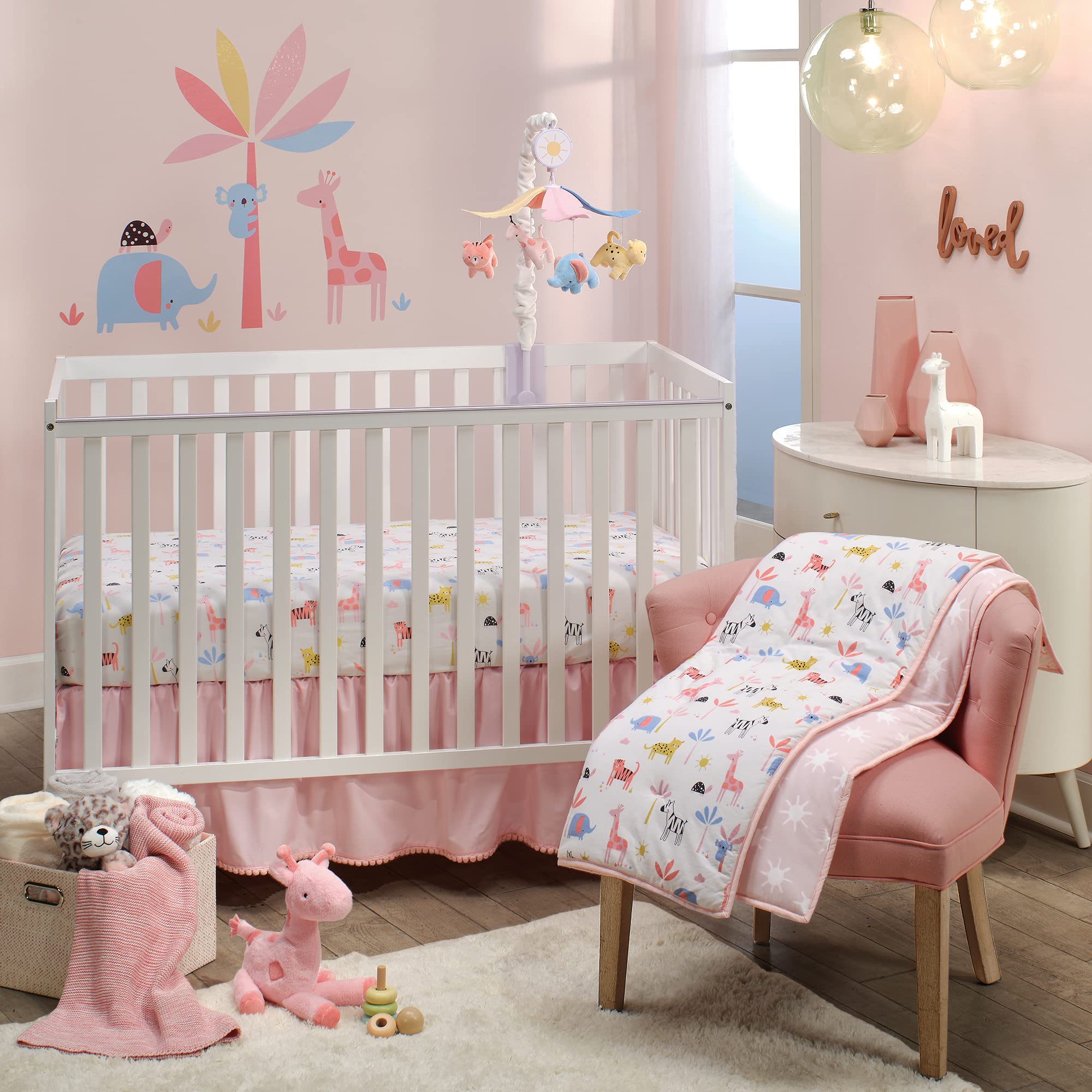 Lambs & Ivy Snuggle Jungle Pastel Safari Musical Baby Crib Mobile Soother Toy