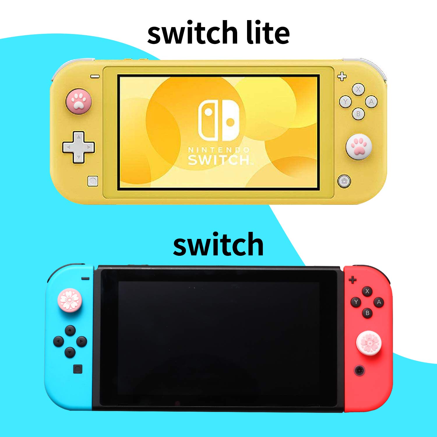 Fpxnb 4 Pairs Switch Thumb Grip Set, Analog Stick Silicone Cap Joystick Covers, Cat Claw & Sakura Flower Design, Compatible with Switch Joy-Con Controllers & Lite, Pink & Blue