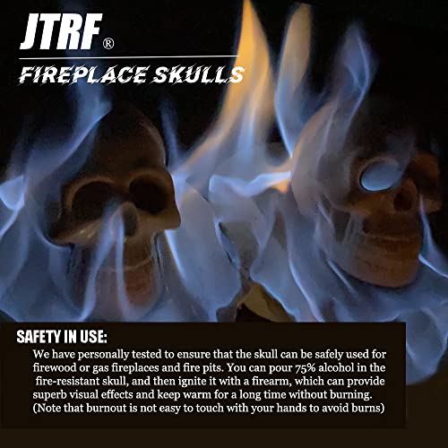 JTRF Ceramic Fireproof Skull Fire Pit,Halloween Firepit Skull Fire Logs for BBQ,Bonfire,Campfire | Fireplace Skulls Fireproof Ceramic Skulls for Fire Pit | for Gas, Propane,Wood Fires(Pack of 2)