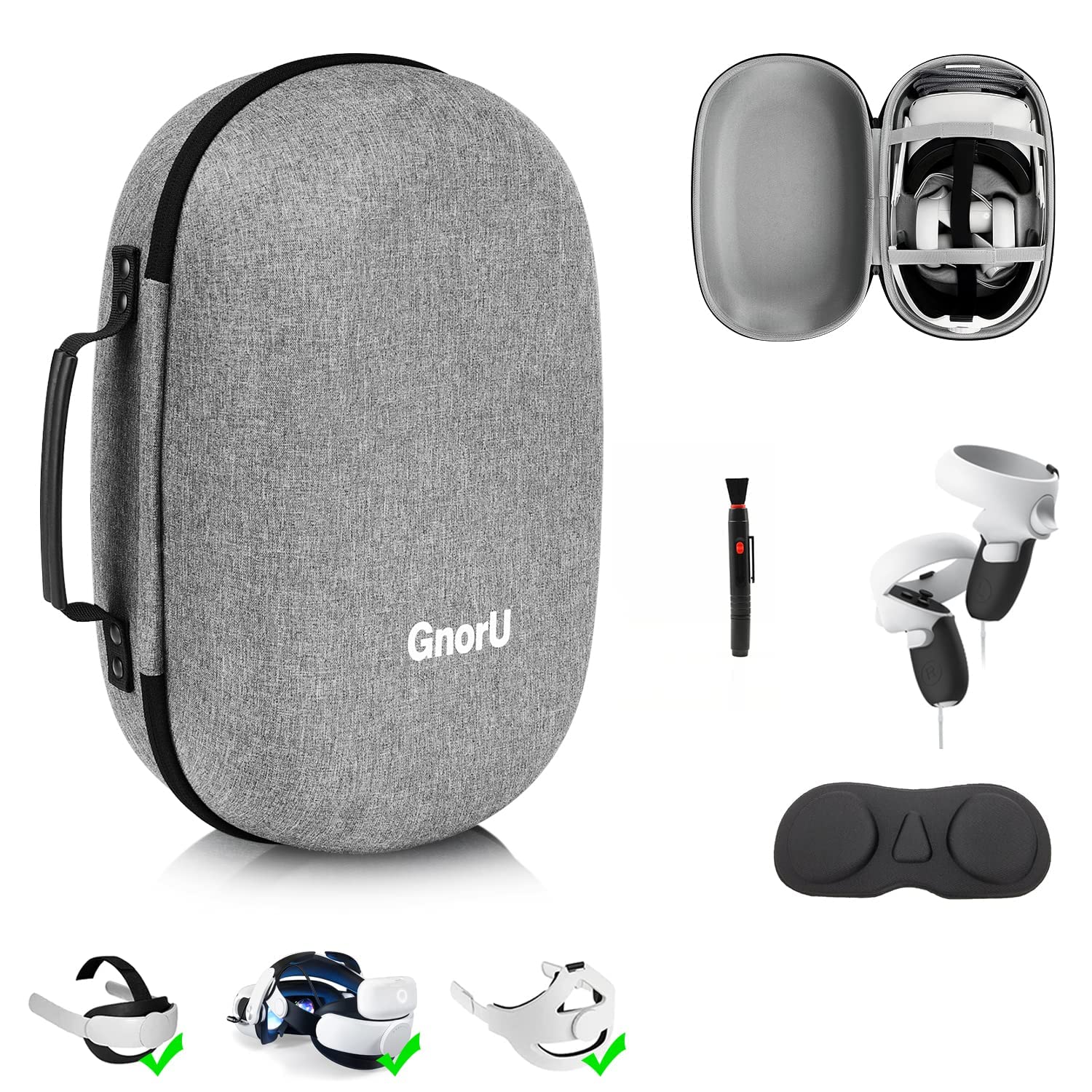 GnorU Hard Carrying Case Compatible with Oculus Quest 2, Travel and Home Storage Design for Meta Quest 2 Official & 3rd Party Elite Strap, Halo Strap and Accessories