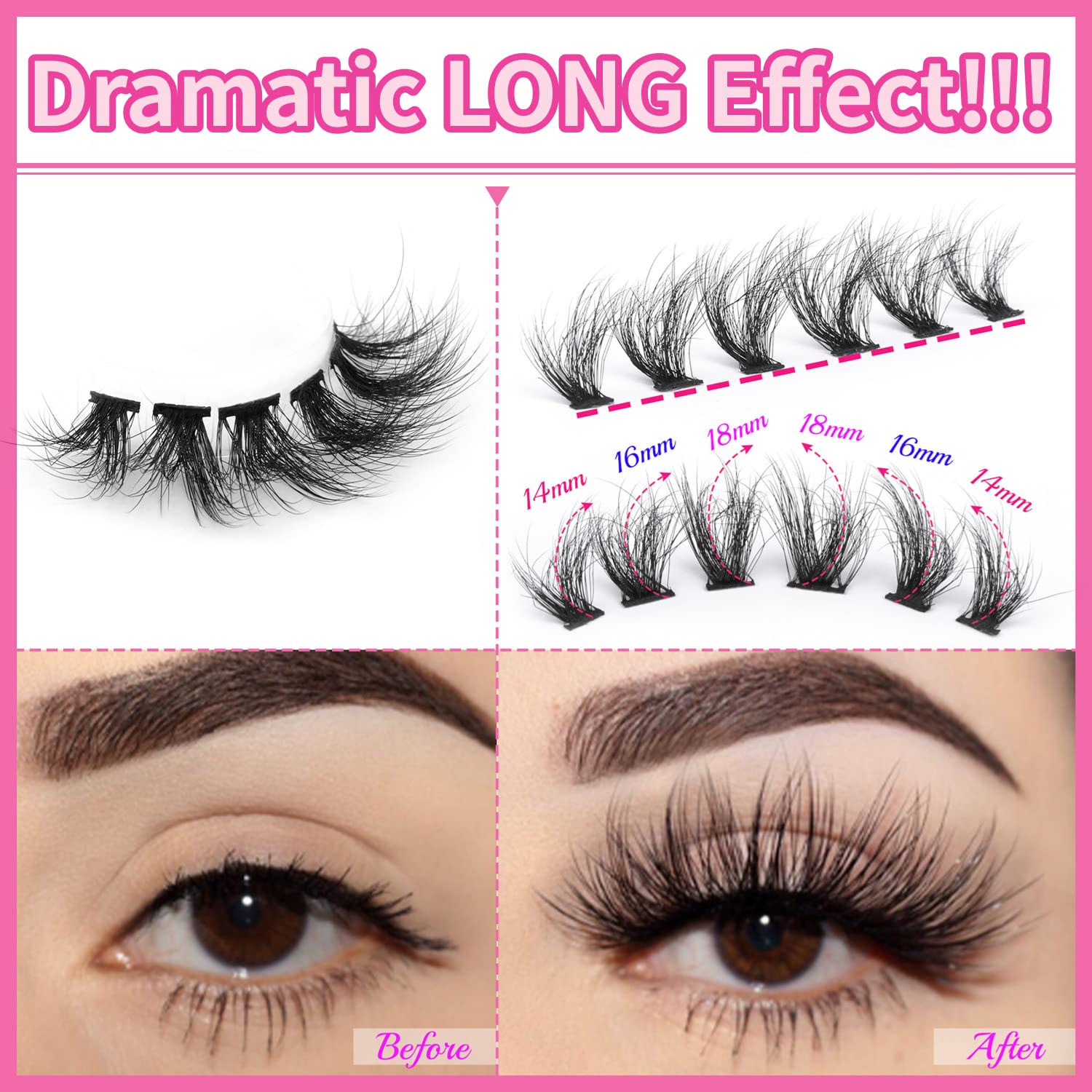 Lash Clusters Eyelash Wispy Lashes Mink Cluster Individual Eyelashes Extension Fluffy Natural Look False Eyelashes 6D DIY Eye Lashes by EYDEVRO (60 Clusters,14-18mm)