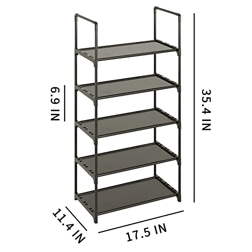 SHELAKET 5 Tiers Shoe Rack 10-12 Pairs Sturdy Shoe Shelf, Shoe Storage Organizer for Small Space, Free Standing Shoe Shelf for Closet Entryway Hallway Living Room(SAT-5W)