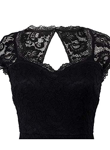 VFSHOW Womens Black Floral Lace Sweetheart Neckline Keyhole Back High Split Formal Evening Wedding Prom Party Maxi Long Dress 3780 BLK BLK XL