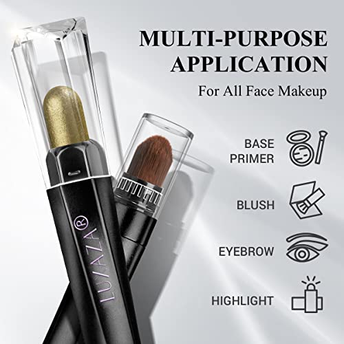 LUXAZA Cream Single Eyeshadow Stick with Blending Brush, Hypoallergenic Eye Shadow Stick Makeup, Pro Waterproof & Long Lasting Eye Brightener Stick,Eyeshadow Pencil Crayon Shimmer #101