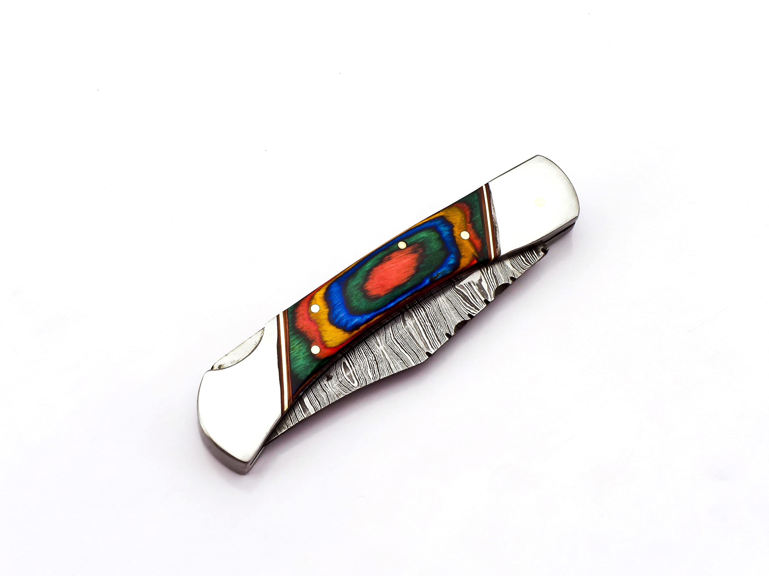Generic Custom Hand Made Damascus Steel Hunting Folding Knife Handle Multi Color Pocket Knife with Back Lock (Multi Color) 9.00 INCHES LONG