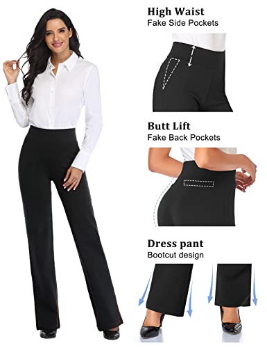 Tapata Women Dress Pants 32" High Waist Stretchy Bootcut Pants Tall, Petite, Regular for Office Work Business Black L/14