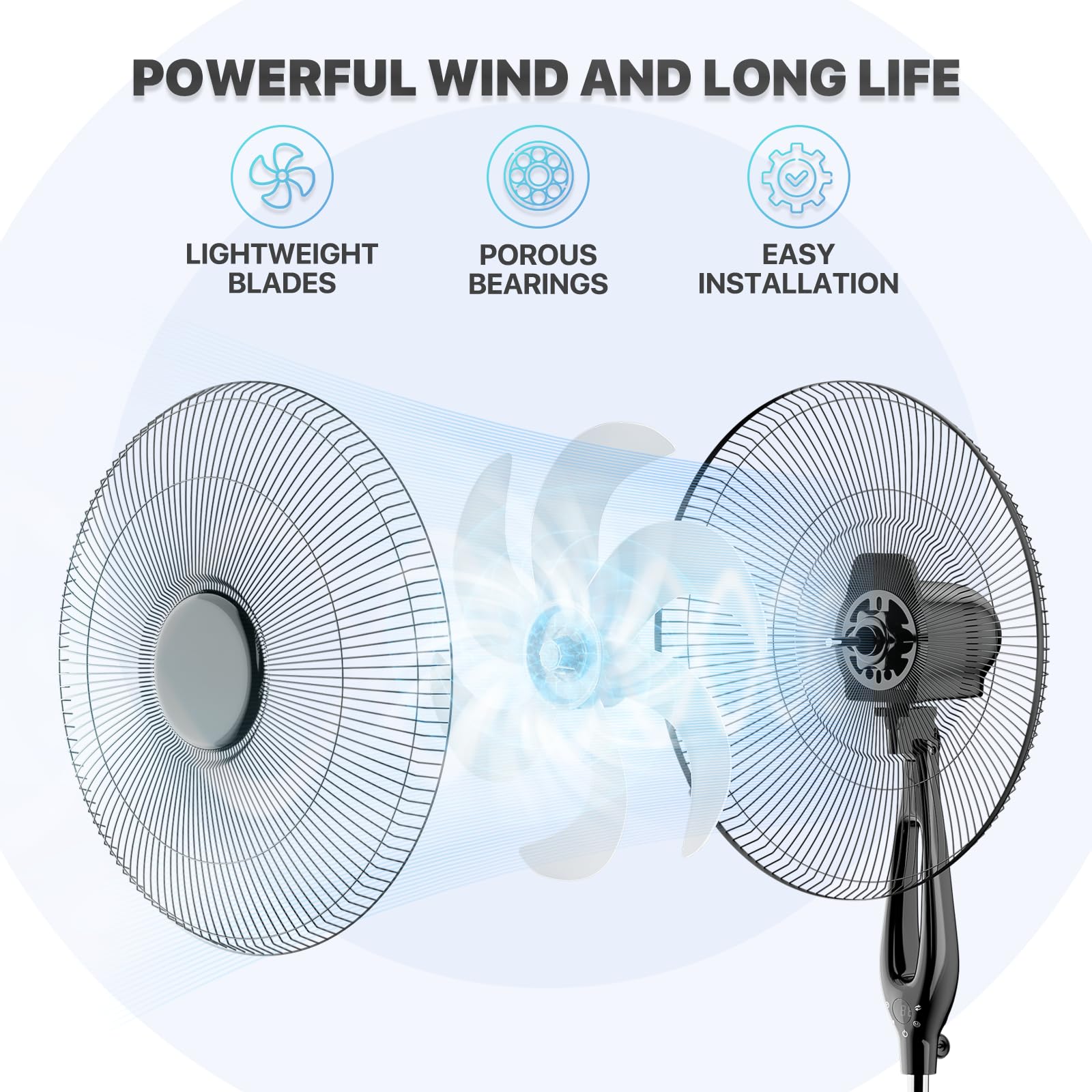 mollie Oscillating Pedestal Fan with Remote Control 12H Timer Portable Adjustable Height 6 Blades Quiet Air Circulator Standing Floor Fan for Bedroom Home Black