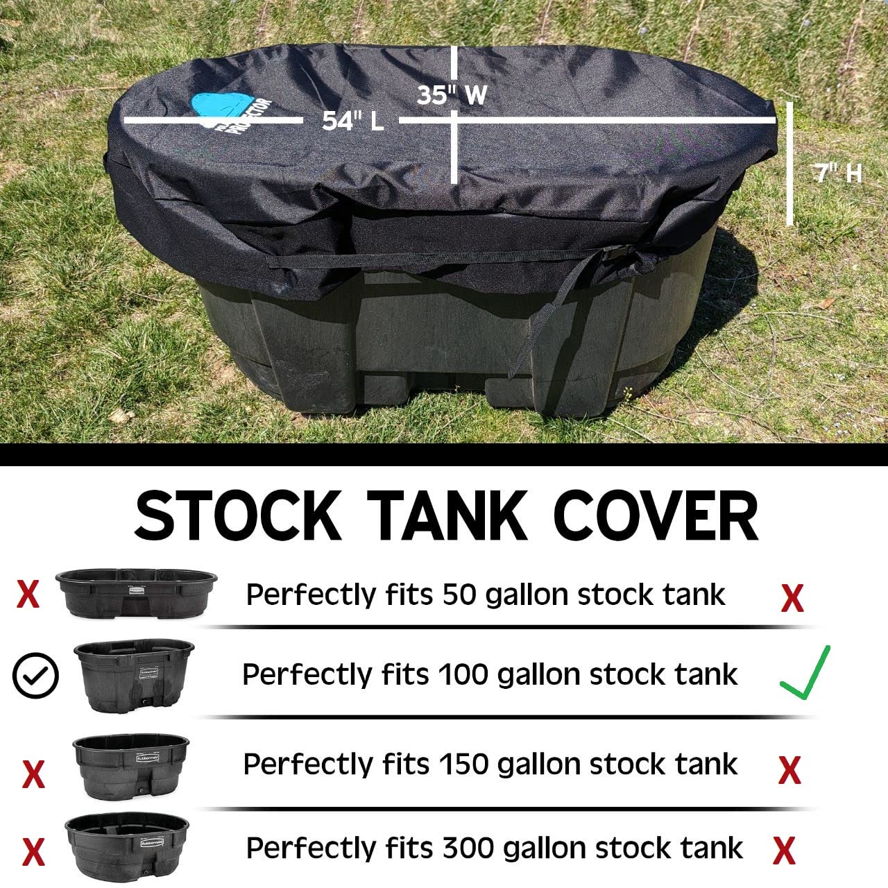 Polar Protector - (Grey) 100 Gallon Oval Stock Tank Cover Ice Water Therapy Ice Bath Cover Cold Water Cover 100 Gallon Oval Stock Tank Waterproof Rip Proof Tough Keeps Tanks Clean