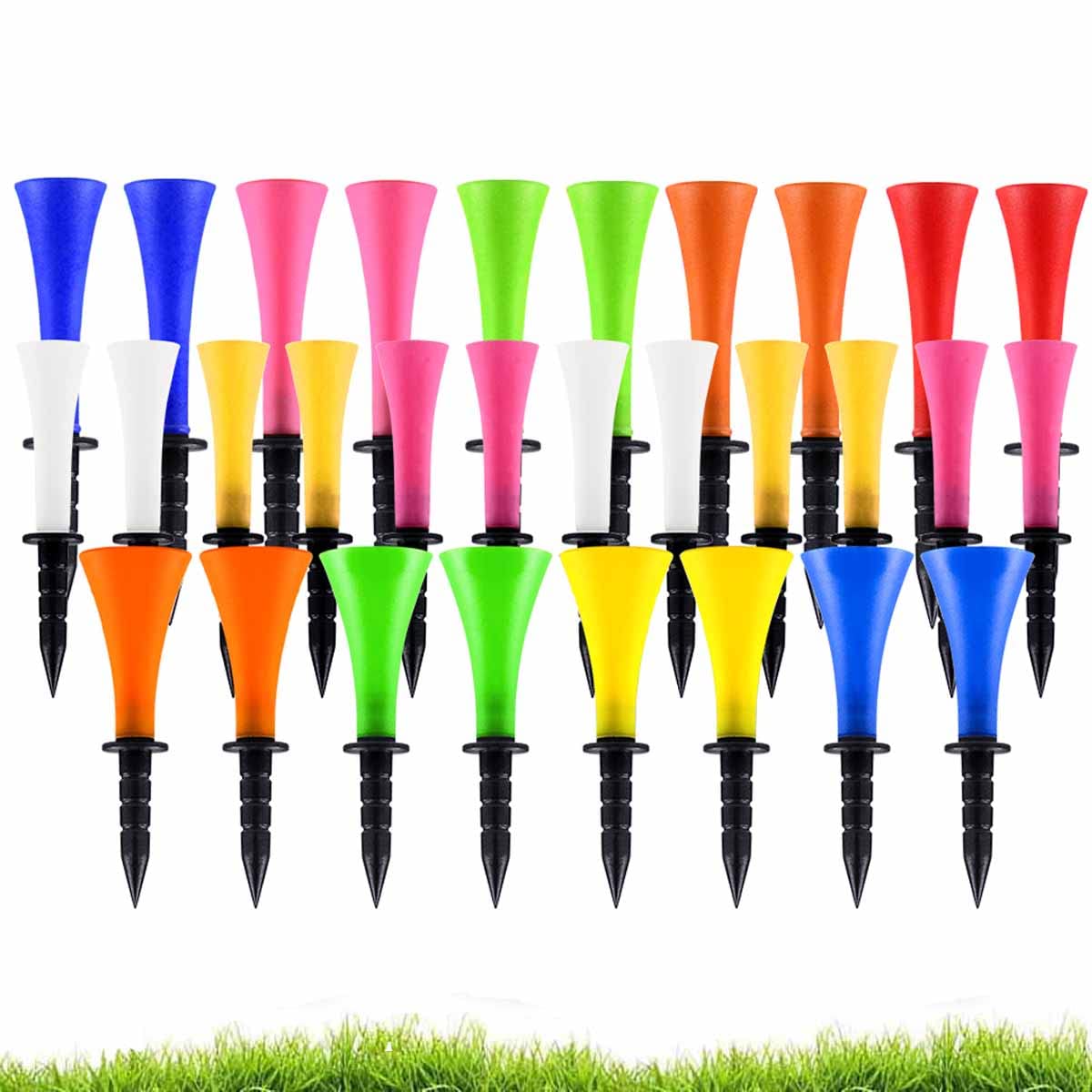 GLOOF Golf Tees Unbreakable Bulk 30pcs Golf Plastic Tees Reduce Friction Side Spin Durable Stable for Golfer Practice Mixed Colors