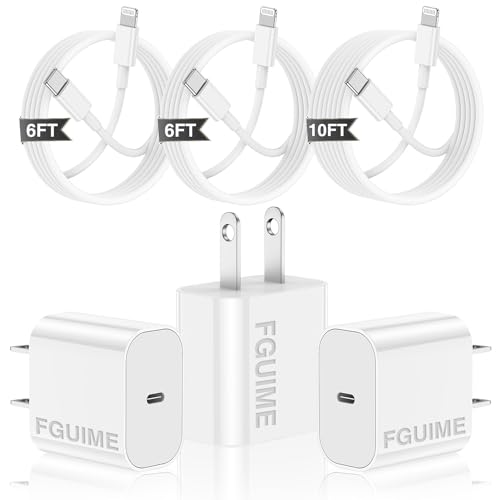 FGUIME iPhone 13 14 Charger Fast Charging, [MFi Certified] 3Pack USB C Wall Charger with USB C to Lightning Cable 6/6/10ft, Compatible with iPhone 14/14 Pro Max/13/13Pro/12/12 Pro/11/11Pro/XS,iPad