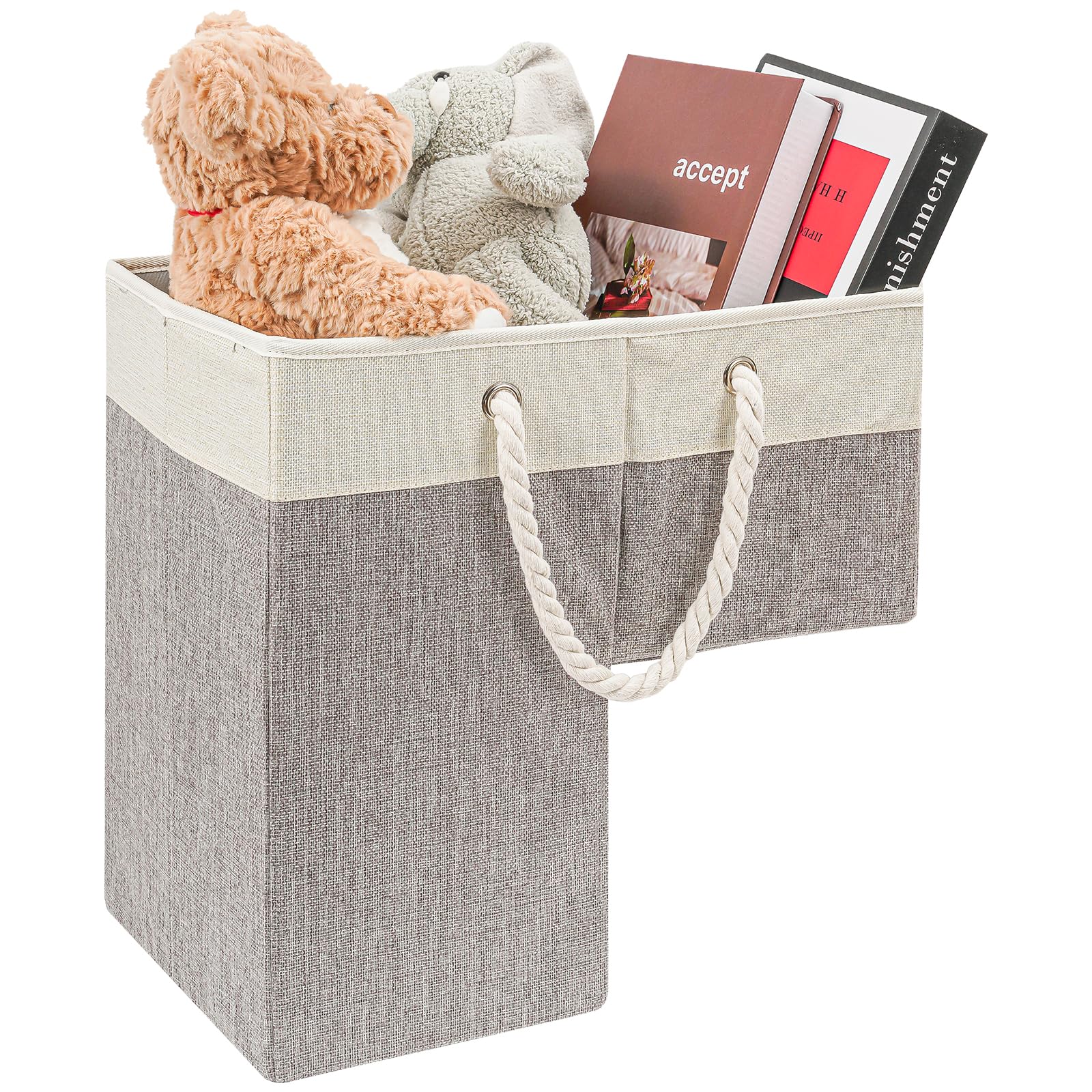 Puricon Stair Basket for Wooden Stairs, Stair Flax Step Storage Basket with Rope Handles Foldable Durable Staircase Storage Organizer for Home Carpeted Stairs -Grey,1 Pack