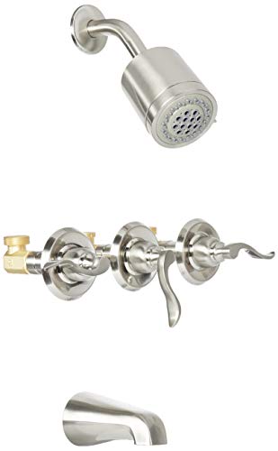 Kingston Brass KB8238NFL French Tub and Shower Faucet with 3 Nuwave Handle, Brushed Nickel
