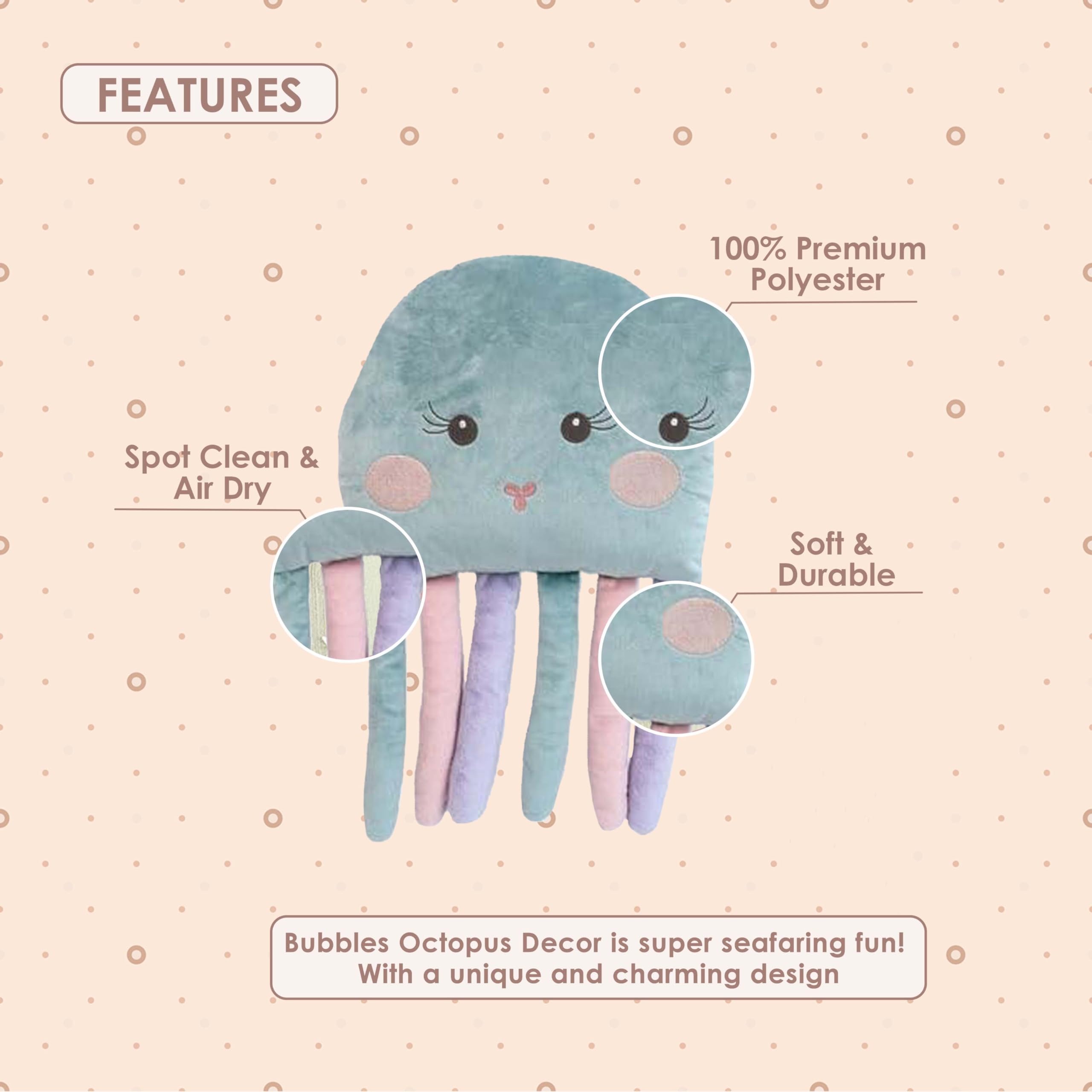 MON AMI Bubbles Octopus Accent Décor Pillow – 20x13”, Plush Stuffed Animal Hugging Pillow, Use as Toy or Room Decor, Great Gift for Kids of All Ages
