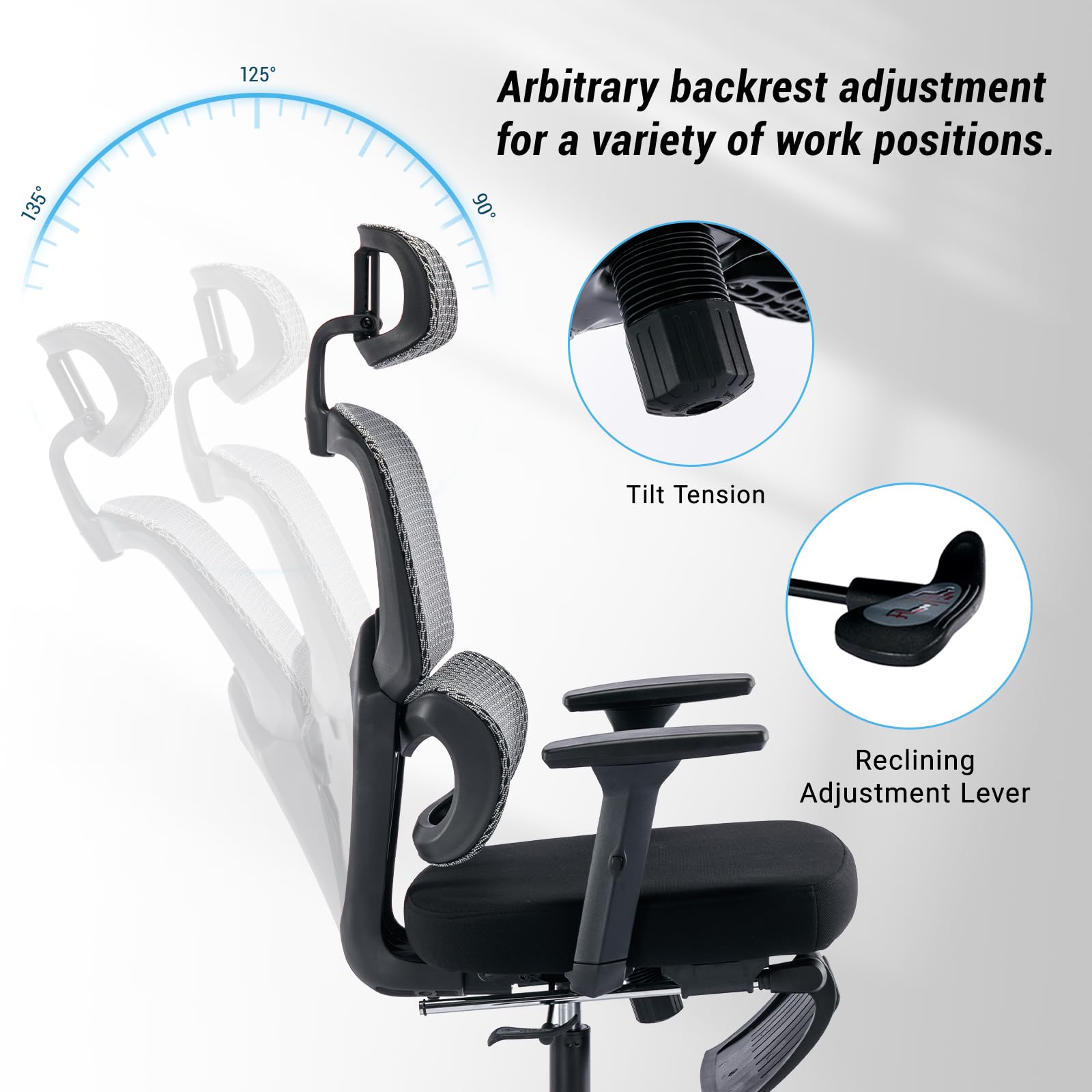 DOXACEF Ergonomic Office Chair with Footrest Lumbar Support High Back Desk Chair with Adjustable 3D Metal Armrest Breathable Mesh Computer Chair for Adults (Black&Grey)