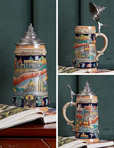 HAUCOZE Beer Stein Mug German Landmark Stanley Drinking Mug with Lid for Man 0.6 Liter