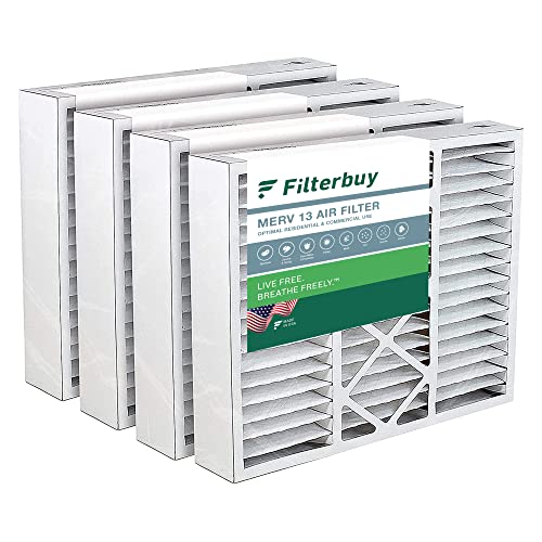 Filterbuy 20x25x5 Air Filter MERV 13 Optimal Defense (4-Pack), Pleated HVAC AC Furnace Air Filters for Amana, Coleman, Gibson, Goodman, York, and More (Actual Size: 20.18 x 25.31 x 5.25 Inches)