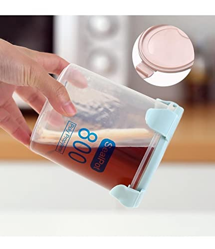NC Food Sealed can Kitchen Spice nut Food can Refrigerator Moisture-Proof Storage Box Grain Storage Tank Graduated 600ml Pink