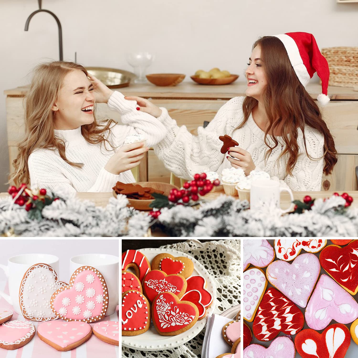 Heart Cookie Cutter for Valentine’s Day, 3 PCS Heart Shape Biscuit Cutter Set with Soft Silicone Heavy Duty Stainless Steel Baking Pastry Set for Decorating in Valentine’s Day, Birthday…