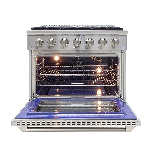 DUURA Elite DE360GRSSS Gas Range Cooktop 36-Inch with Porcelain Convection Oven and Broil Function, 6 Sealed Burners and Continuous Grates with Stainless Steel Construction, Silver