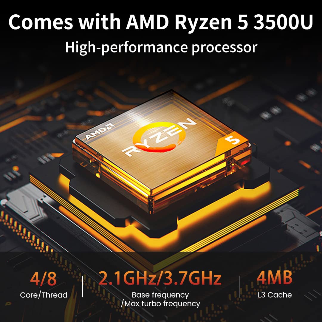 msecore Mini PC AMD Ryzen R5-3500U 4 Cores 32GB DDR4 1T NVME M.2 SSD, 2*HDMI Dual Display 4K@60Hz, Wi-Fi 6, Bluetooth 5.1, Dual LAN Desktop Computer Windows 11 Pro