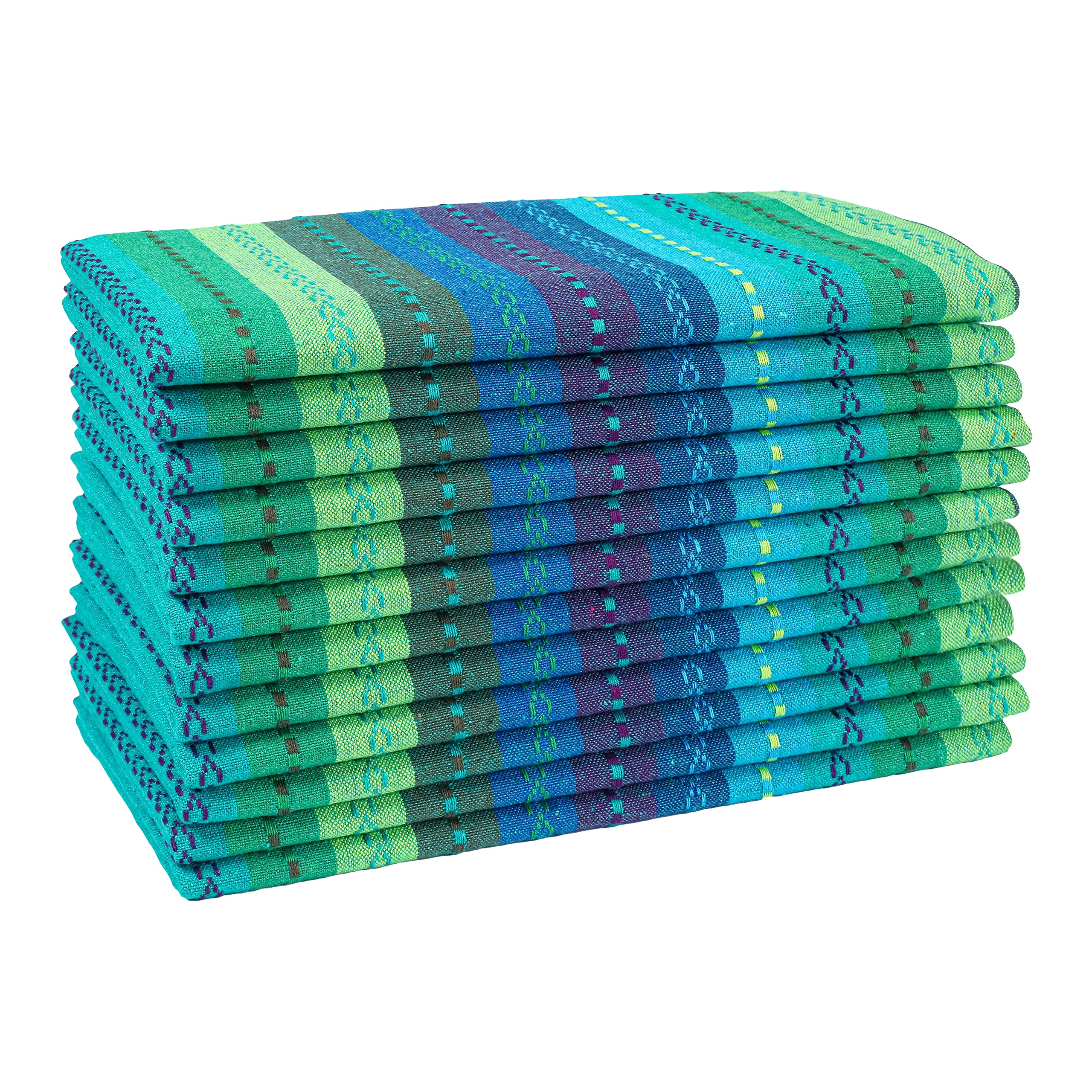 Hausattire Reusable Napkins Cloth Washable 100% Cotton Salsa Stripe 18x18 Inch Dinner Napkins|Table Napkins for Spring Easter Basket Decor|Set of 12 Cloth Napkins for Home Banquet Wedding |Teal Multi