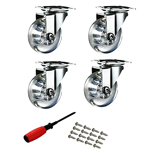 Upone 2 Inch Clear Heavy Duty Swivel Rubber Caster Wheels with 360 Degree Furniture Wheels Top Plate 400 Lbs Total Capacity (with Screws and Screwdrivers) - 100 lbs Each, Pack of 4