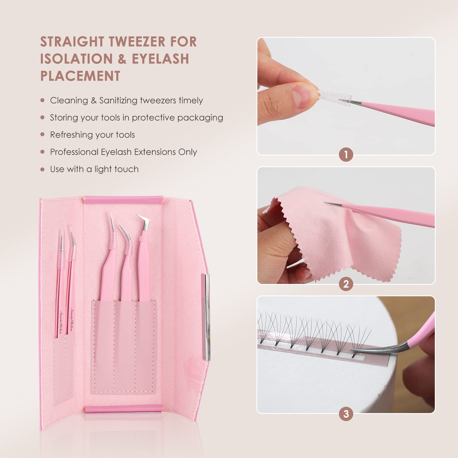 Lash Extensions Tweezers Set, Stainless Steel Straight and Curved Tweezers, Professional Classic And Volume Eyelash Extensions Tweezers Kits 5Pcs