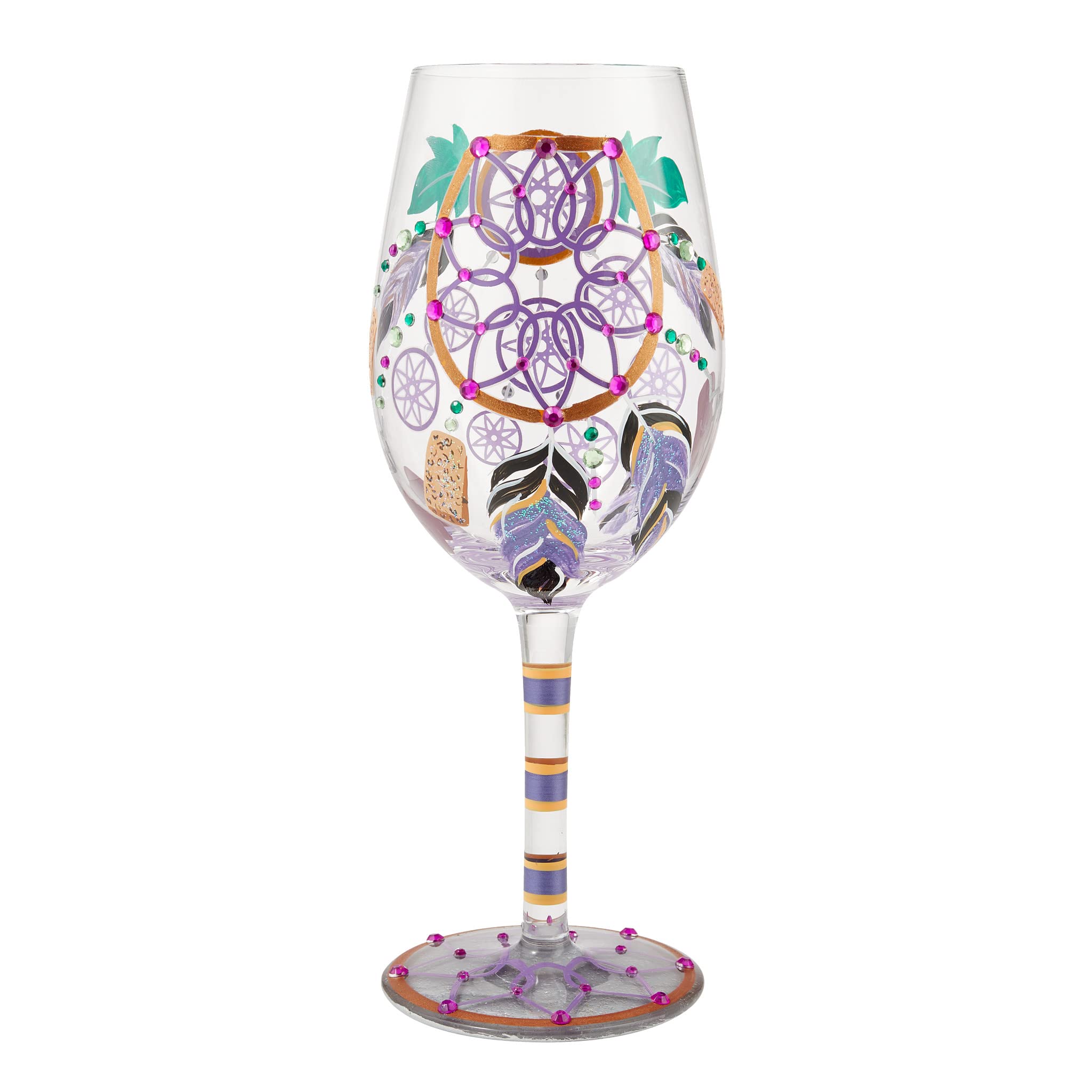 Enesco Designs by Lolita Dreamcatcher Hand-Painted Artisan Wine Glass, 15 Ounce, Multicolor