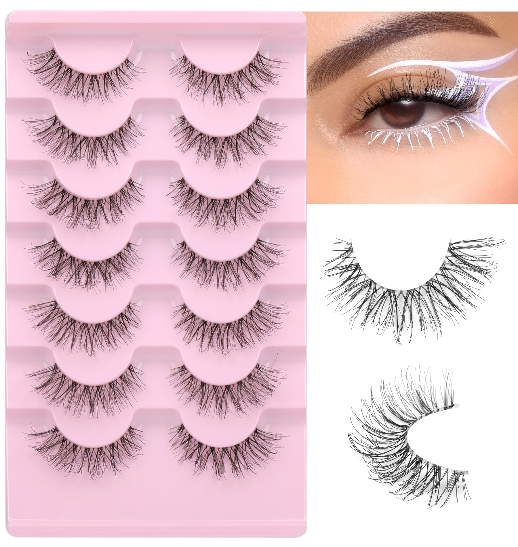 Lashes Wispy Natural Look Cat eye Fluffy Electric False Eyelashes Lvmixwig Clear Band Faux Mink EyeLashes Handmade Reusable Ruffle Silk Lashes Pack